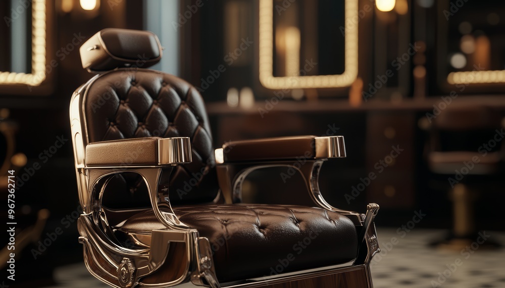 Vintage barber chair in a richly detailed barbershop, surrounded by ...