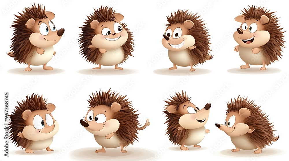 An adorable collection of cartoon hedgehogs in different spiky poses ...