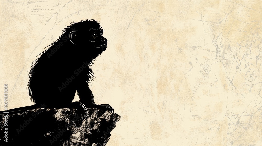 Silhouette of an Emperor Tamarin Saguinus Imperator designed as a 2D ...