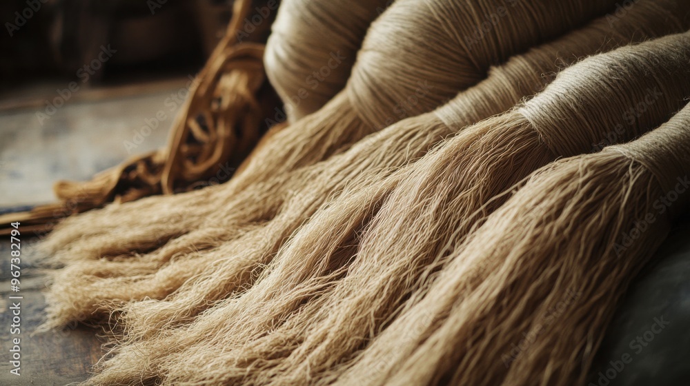 A documentary-style photograph of linen being processed by hand, with ...