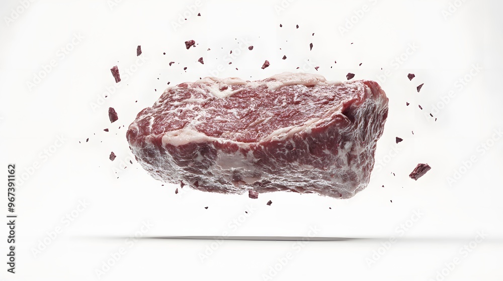 43. **A 3D render of a fresh beef chuck roast falling, its marbled ...