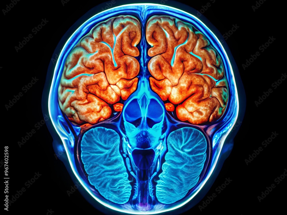 MRI image reveals the internal structure of the human brain in a ...
