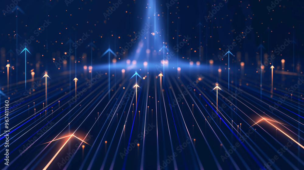 Futuristic network of glowing arrows and data streams converging ... Futuristic network of glowing arrows and data streams converging ...