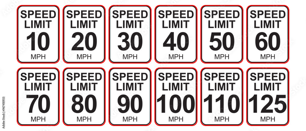 Speed limit board road sign set for USA route, icons, label or other ...