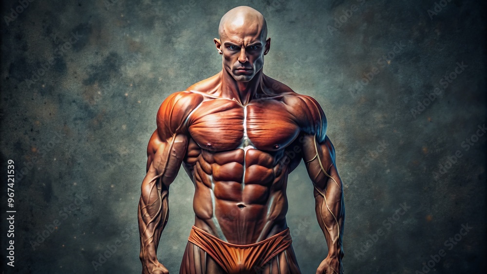 "Muscled human form divides into three distinct sections, with a sturdy ...