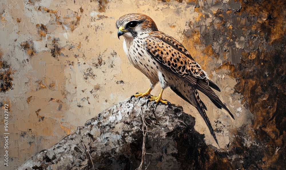 Oil painting depicting a Lesser Kestrel also known as a falcon Stock ...