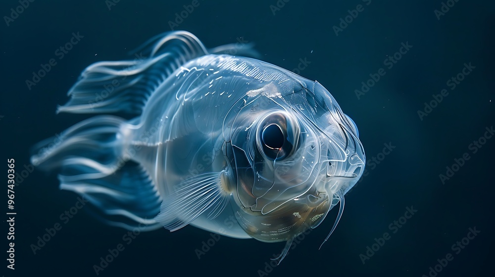 Barreleye fish with transparent head, looking upward: A barreleye fish ...