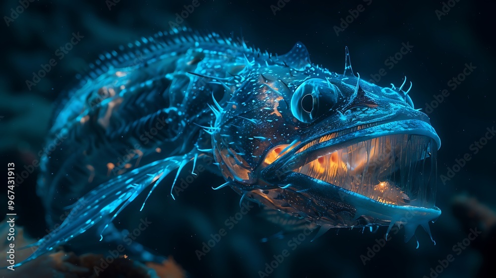 Viperfish with bioluminescent lure, deep sea hunting scene: A viperfish ...