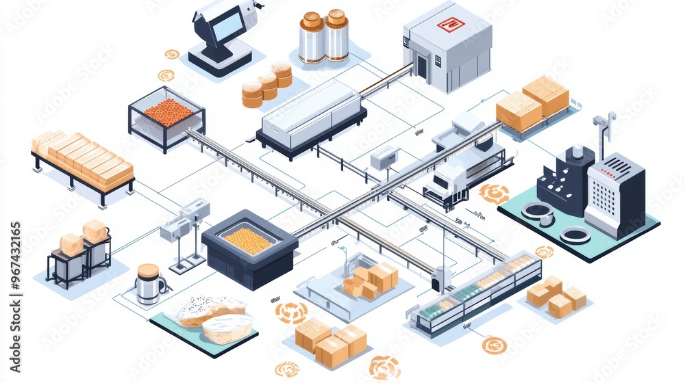 Flowchart illustrating food manufacturing processes from sourcing ...