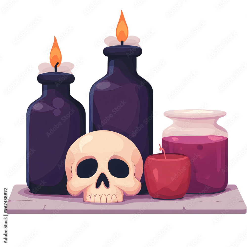 Halloween clipart haunted candlelit table skull potions flickering ...