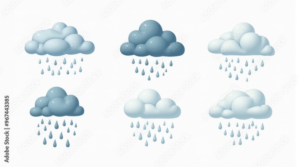 Colorful Rain Cloud Illustration Set - Cartoon Rainy Weather Icons with ...