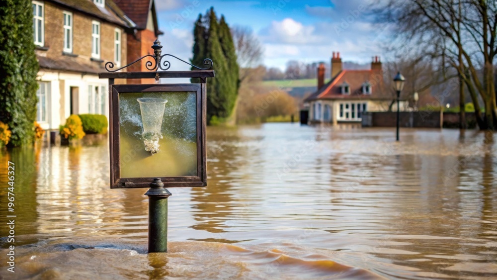 Pub sign submerged in floodwaters , flood, pub, sign, water, weather ...