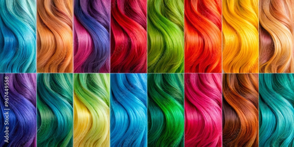 Vibrant swatches of hair colors ranging from subtle neutral tones to ...