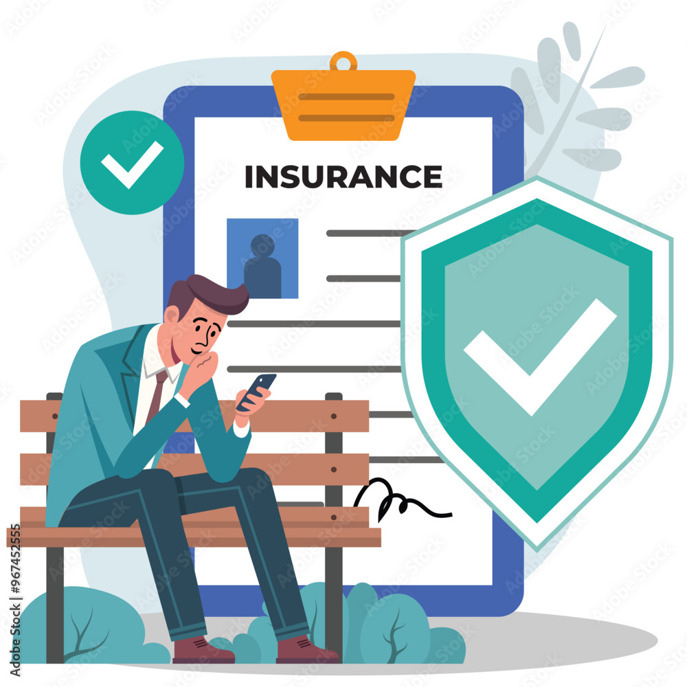 Insurance accepted illustration, man hanging smartphone for insurance ...