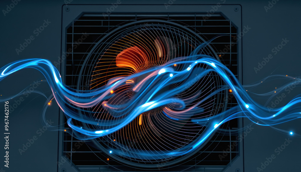 Dynamic airflow visualization from an industrial fan showcasing the ...