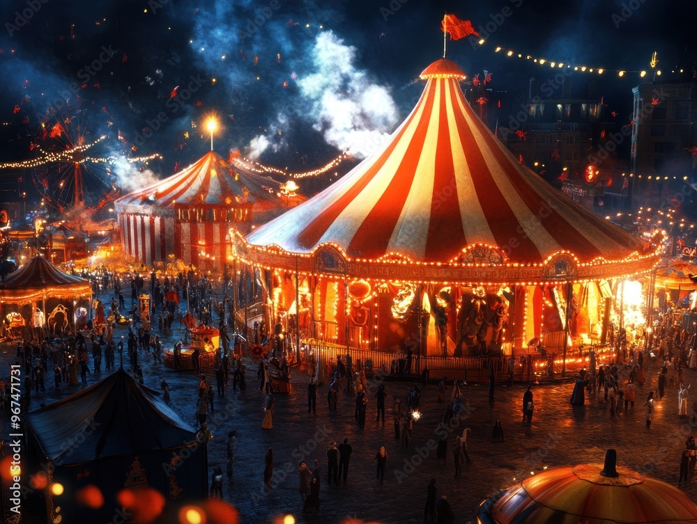 Haunting Halloween Circus Freak Show with Ghostly Performers and Eerie ...