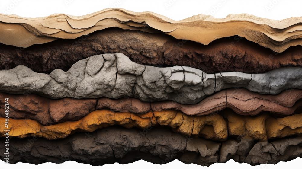 A detailed cross-section illustration of geological soil layers showing ...