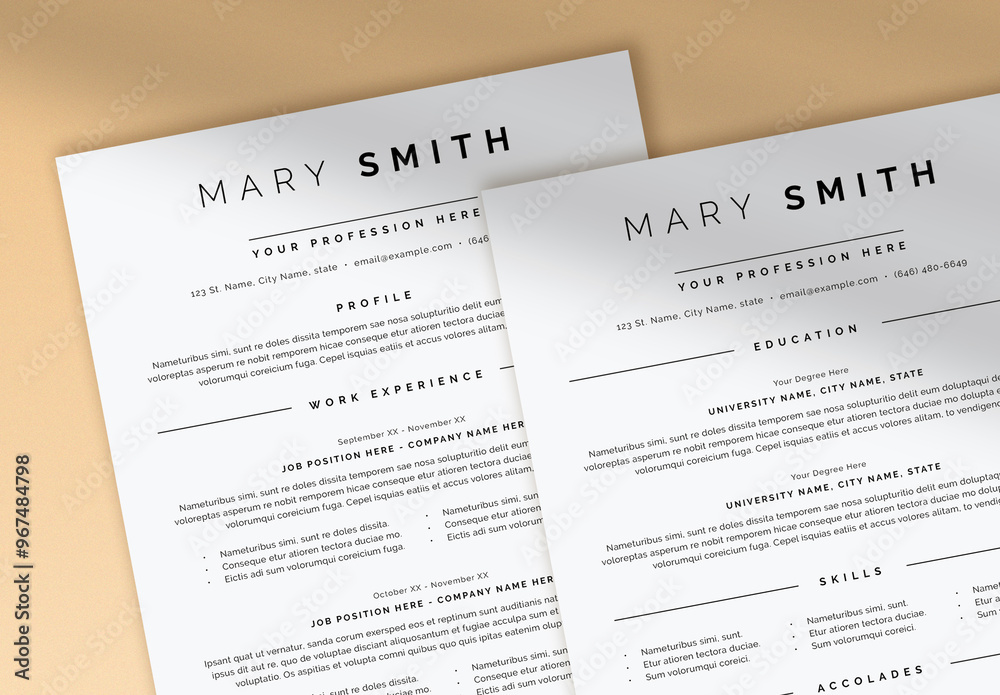Black & White Resume Layout Stock Template | Adobe Stock