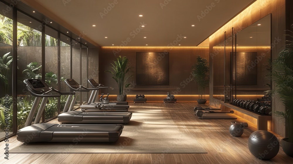 modern home gym with sleek equipment motivational wall art large ...
