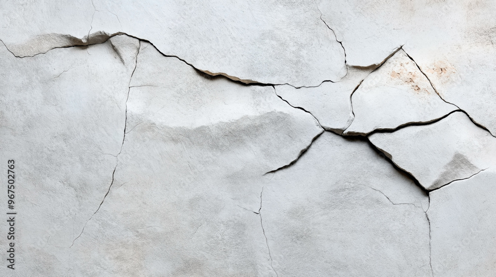 Close-up of a cracked and weathered concrete wall with visible fissures ...