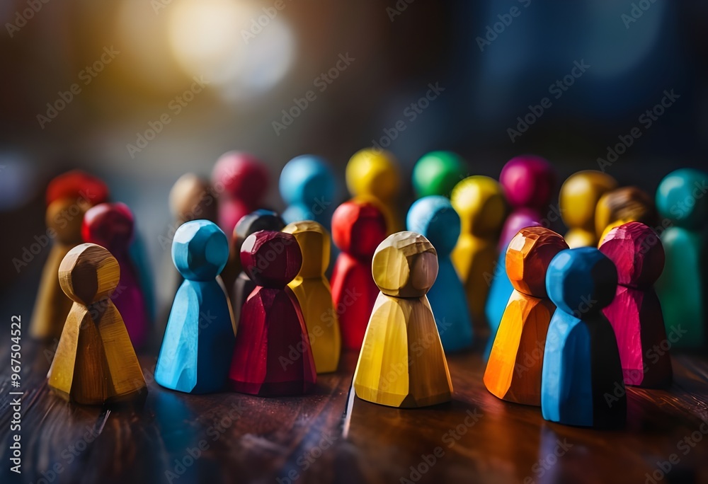 Rainbow color human wooden figures. diversity, pride, different races ...