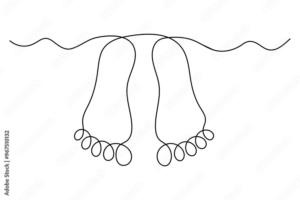 Continuous single line of foot sole drawing outline vector art ...