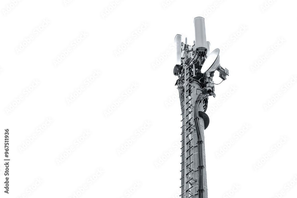 Newly installed 5g cellular tower showing the various supply cables ...