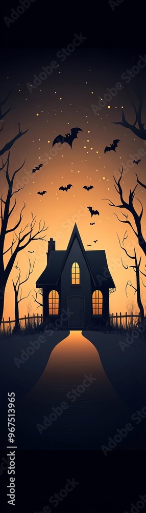 Haunted house on Halloween flat design, front view, spooky theme ...