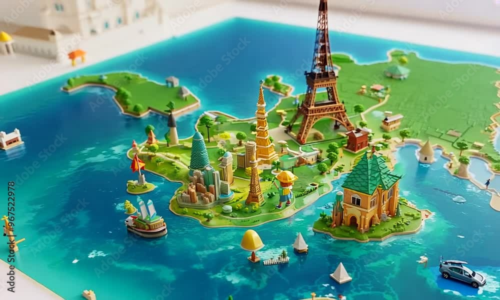 Miniature World Map with Famous Landmarks Stock Video | Adobe Stock