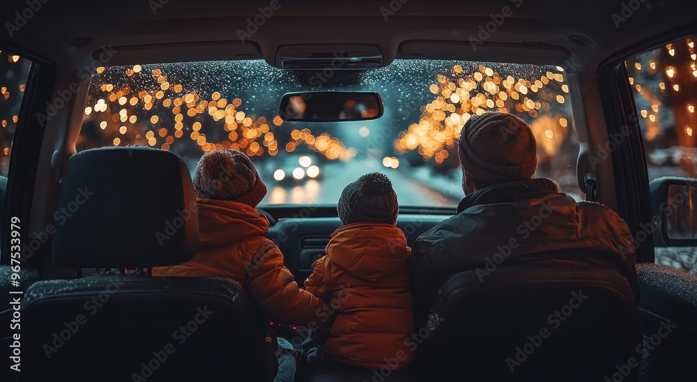 The back of the car, with two people sitting in it and their backs ...