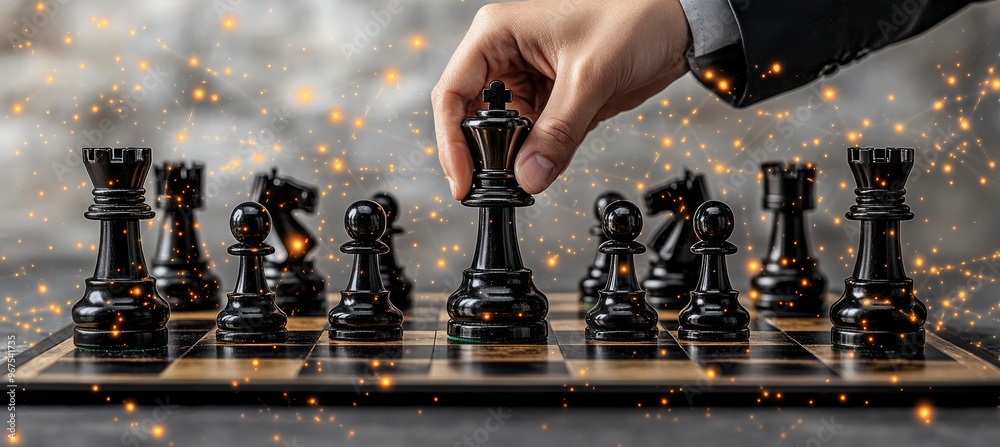 Strategic Business Move Hand Making a Decisive Move with a King Chess ...