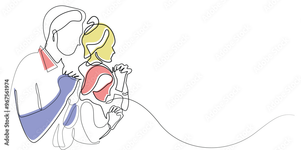 line art with colors Christian family praying together.abstract and ...