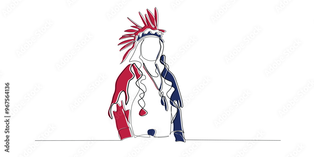 native american line art drawing.abstract line illustration of native ...