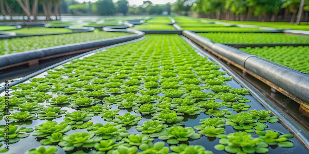 Duckweed cultivation in a water environment, Duckweed, Lemna trisulca ...