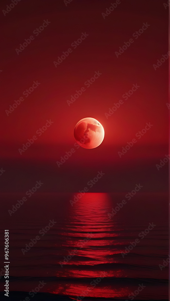 red moon hangs vast red ocean red sun setting distance video creates ...