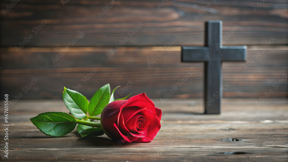 Beautiful sympathy card with red rose and black cross, sympathy card ...