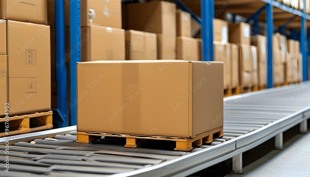 Efficient warehouse conveyor belt transporting cardboard boxes for ...