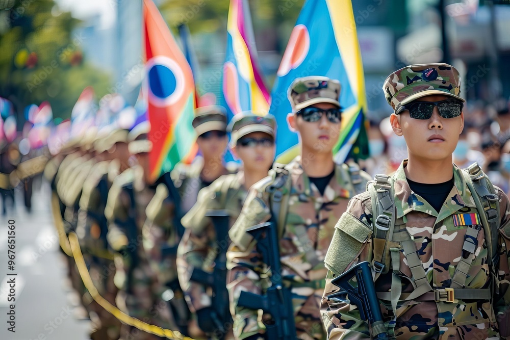 Military parade on Independence Day with uniformed soldiers marching ...