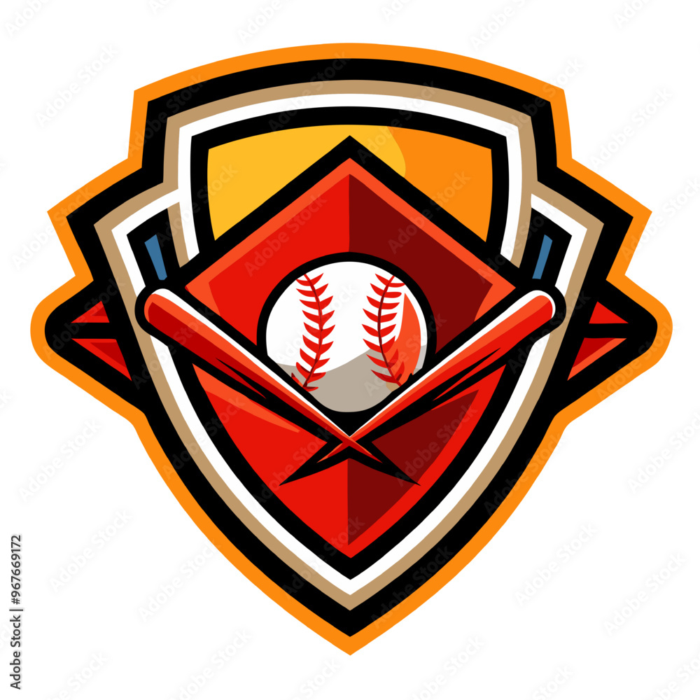 Baseball Shield Emblem: A dynamic baseball logo with crossed bats and ...