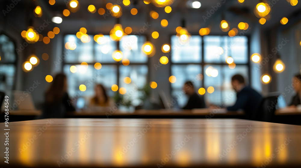 blurry office meeting scene with indistinct figures, conveying a sense ...