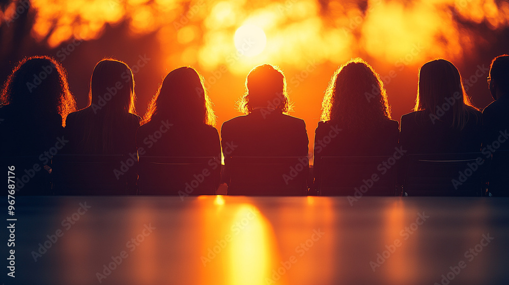 blurry office meeting scene with indistinct figures, conveying a sense ...