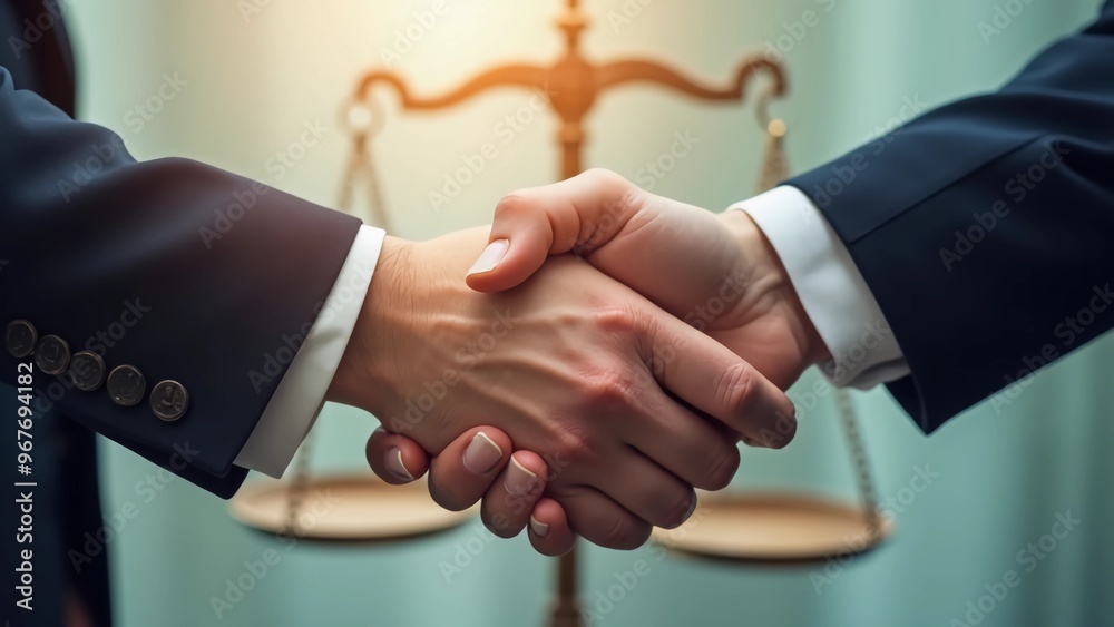 Handshake with Scales Overlay, two hands shaking in front of an image ...