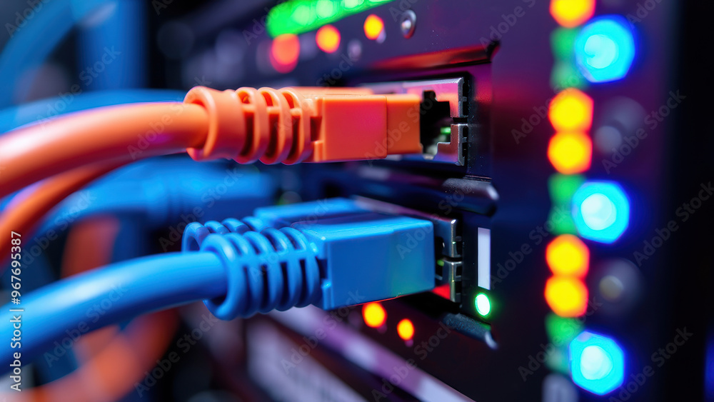 High-Resolution Photo of Data Center Cabling with LED Indicators Stock ...