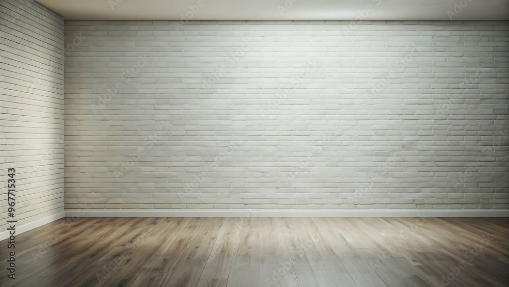 The image depicts an empty vintage room with wooden parquet flooring ...