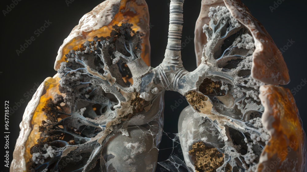 Cross-section of a lung affected by chronic obstructive pulmonary ...