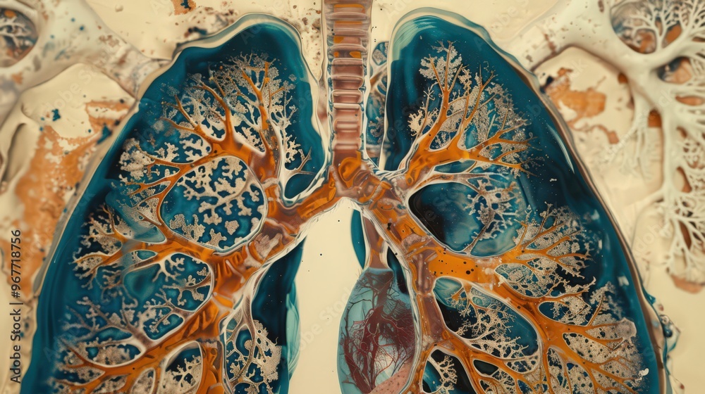 Cross-section of a lung, showing the bronchi, alveoli, and blood ...