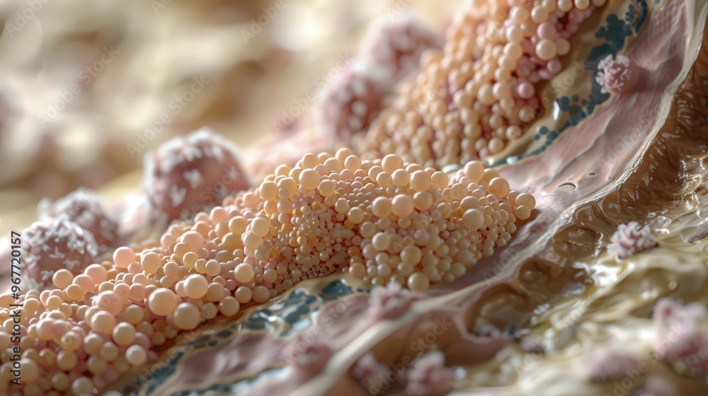 Cross-section of a skin affected by psoriasis, highlighting the buildup ...