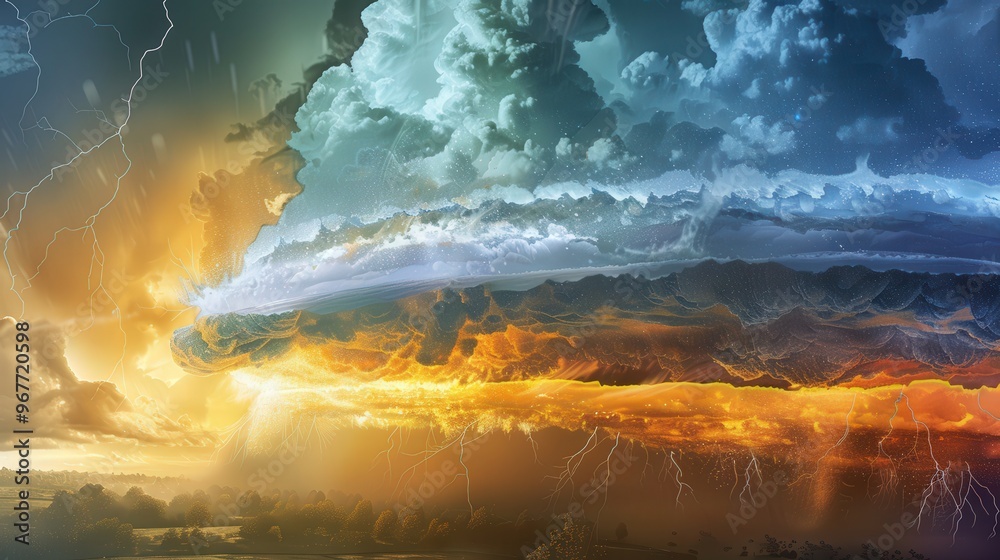 Cross-section of a thunderstorm cell, showing updrafts, downdrafts, and ...