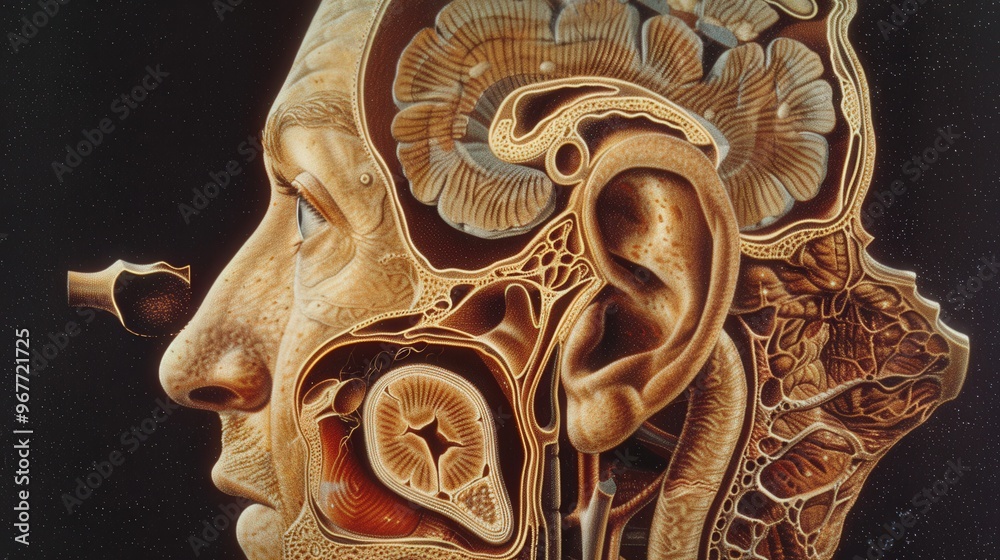 Cross-section of the ear, showing the outer, middle, and inner ear ...