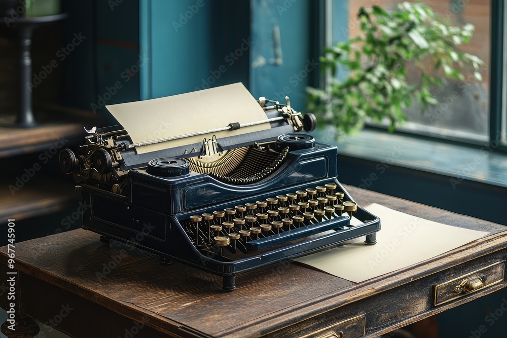 Vintage-inspired typewriter with a fresh sheet of paper and stylish ...